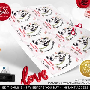 Editable Panda Valentine's Day Card Panda Bear Valentines Kids Cards ...