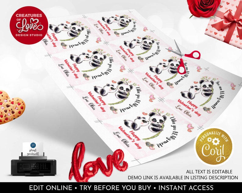 Editable Panda Valentine's Day Card Panda Bear Valentines Kids Cards ...