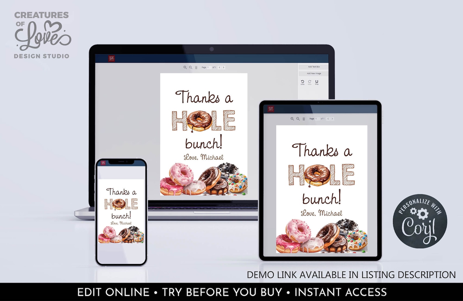EDITABLE Donut Gift Tag Thanks a Hole Bunch Tag Teacher Appreciation ...