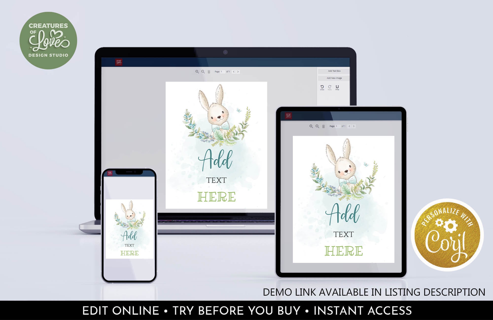 Editable Custom Sign Bunny Birthday Party Decor Some Bunny is One Blue ...