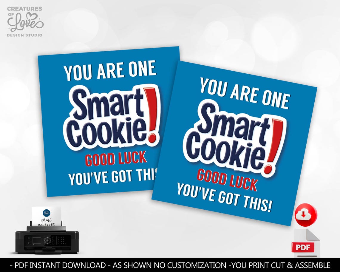 Printable Testing Day Snack Tag Classroom Treat Tag One Smart Cookie ...