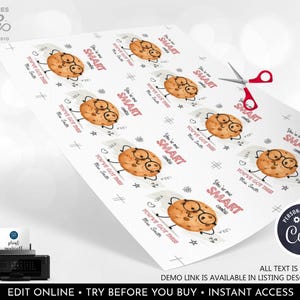 Good Luck Test Day Snack Tag Editable One Smart Cookie Test Tag ...