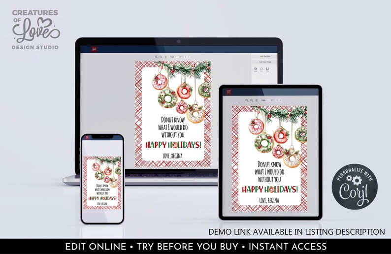 Editable Christmas Donut Tags Christmas Gift Tag Happy Holiday Treat ...