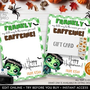 Editable Halloween Coffee Card Holder Funny Halloween Monster ...