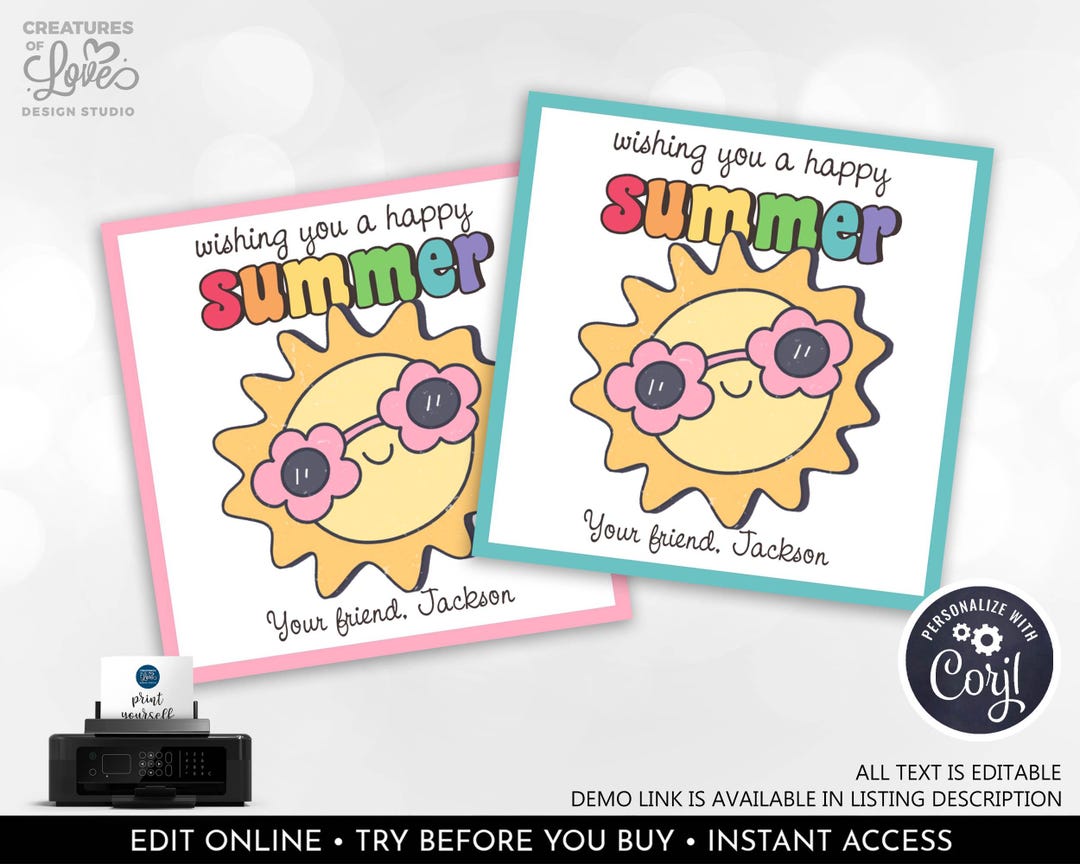 Editable Happy Summer Tag Last Day of School Tag End Year Gift Tag ...
