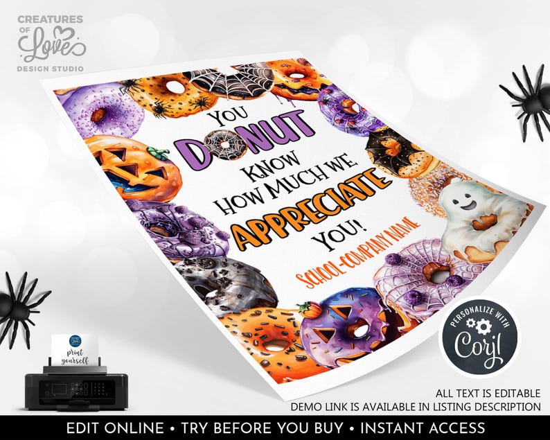 Halloween Appreciation Printable Sign Editable Halloween Donut Sign ...