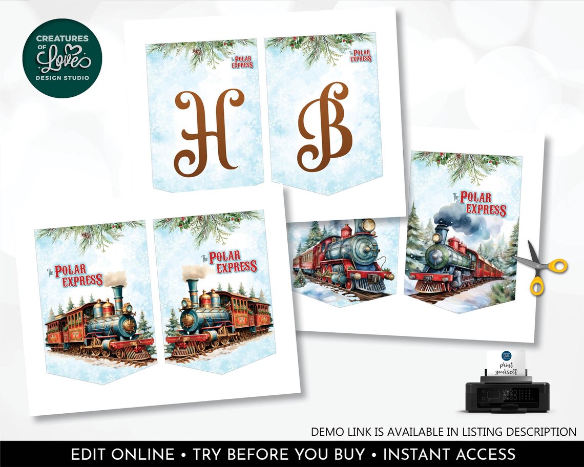 Polar Express Pennant Banner Editable North Pole Train Birthday Party ...