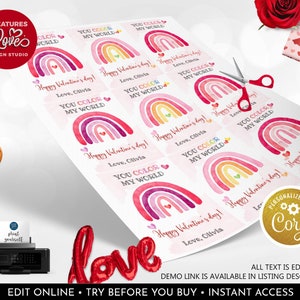 Editable Rainbow Valentine's Day Card You Color My World Kids Cards ...