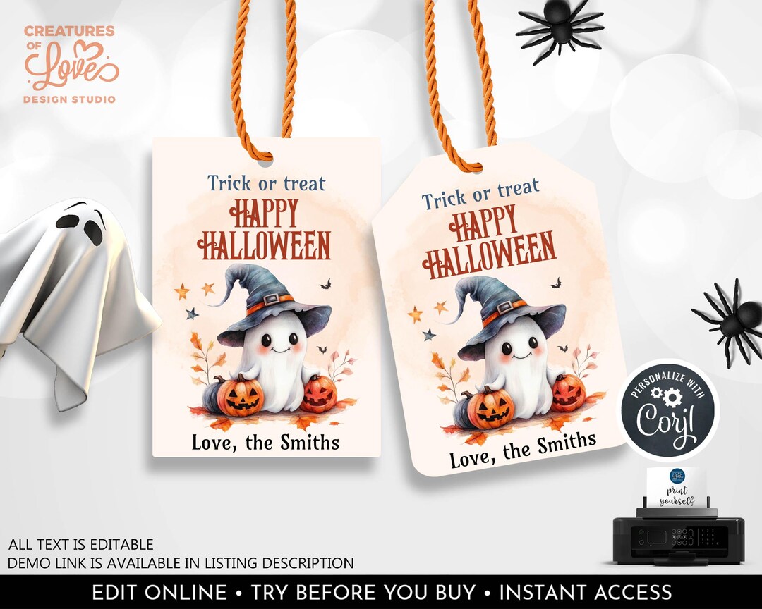Editable Halloween Favor Tags Boo Gift Tag Costume Party Trick or Treat ...