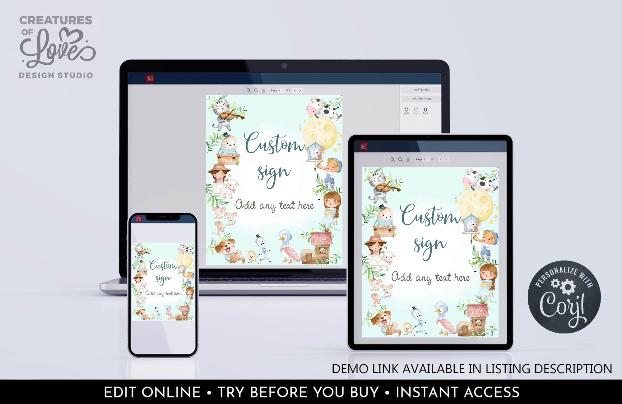 Editable Nursery Rhymes Custom Sign Mother Goose Birthday Party Decor ...