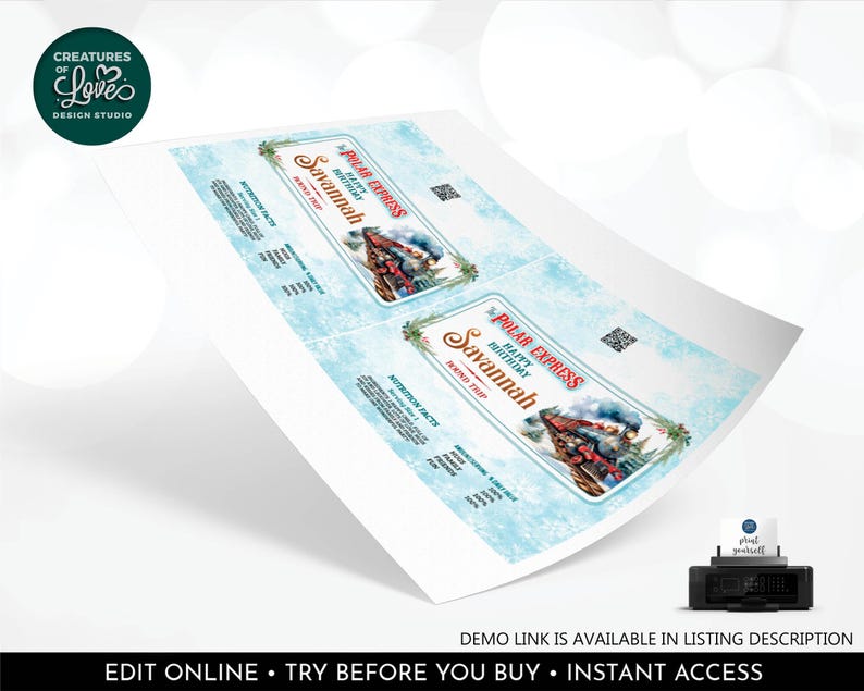 Editable Polar Express Chocolate Bar Wrapper Christmas North Pole Train ...
