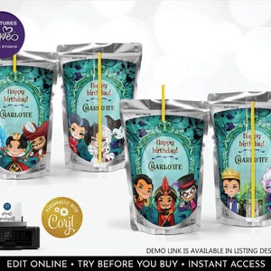 Editable Villains Juice Pouch Label Evil Characters Birthday Party ...