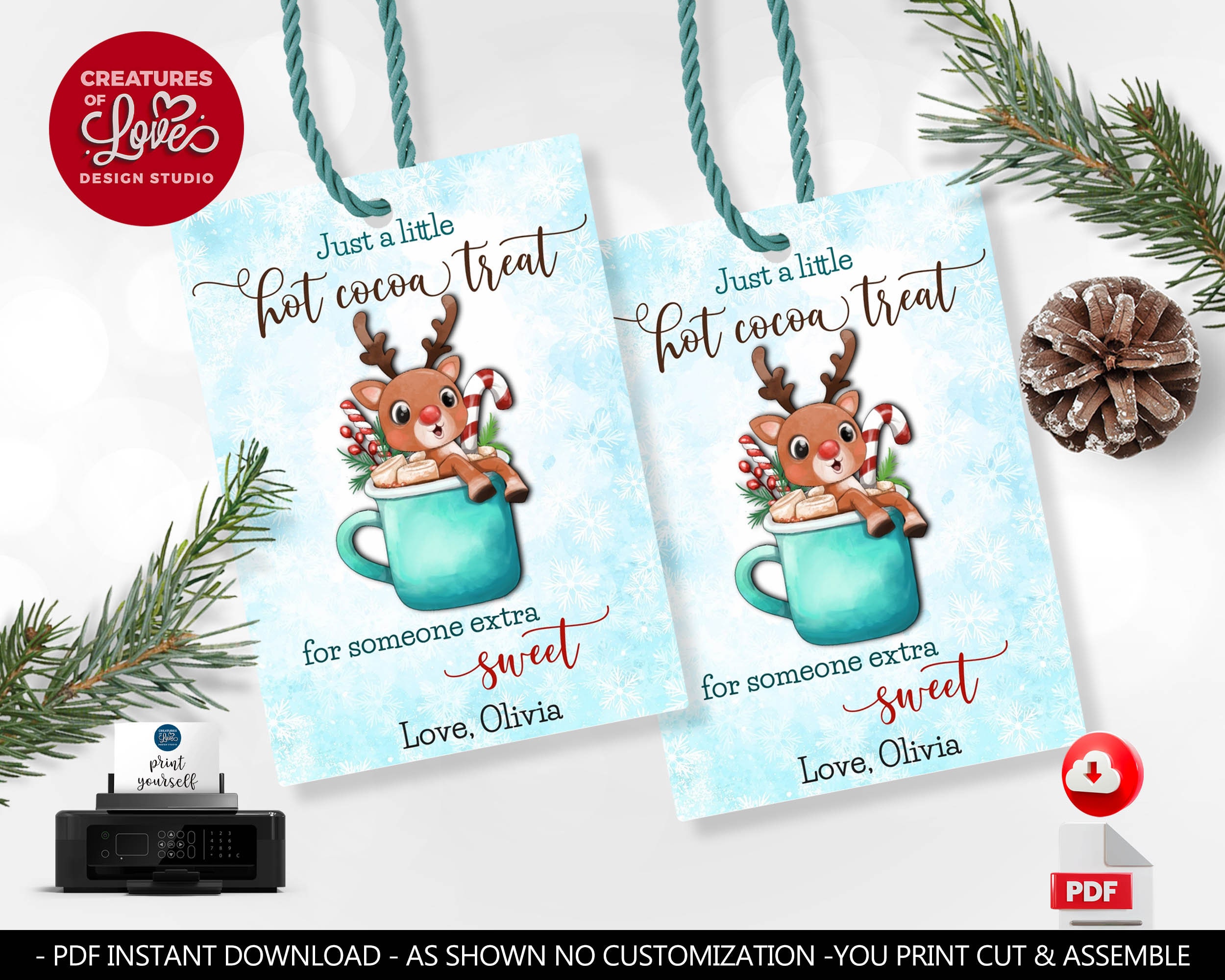 Editable Hot Chocolate Christmas Gift Tag Rudolph Hot Cocoa - Etsy