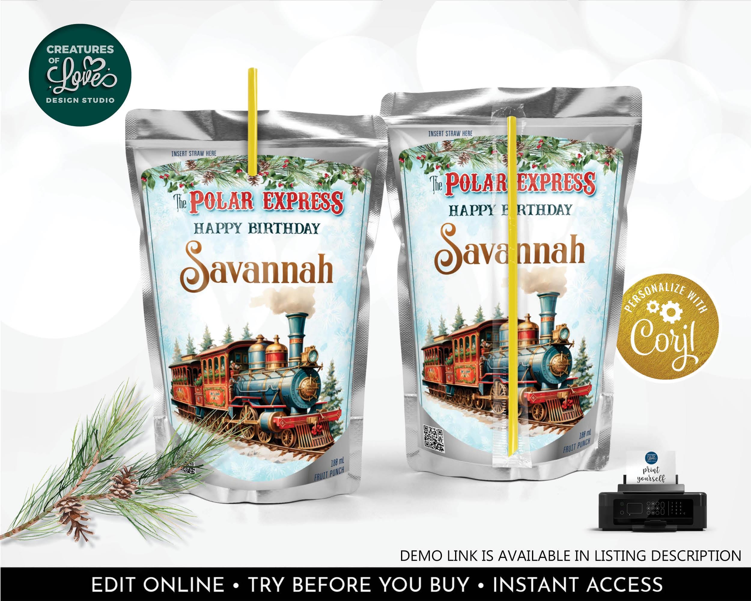 Editable Polar Express Juice Pouch Label North Pole Train Birthday ...