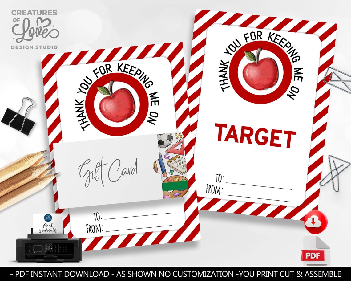 Teacher Appreciation Card Holder Thank You for Keeping Me on Target ...