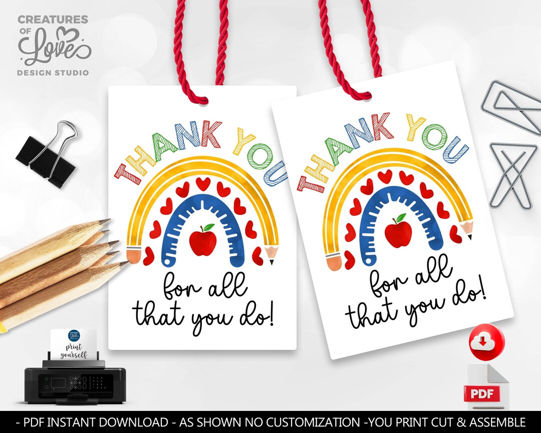 Teacher Appreciation Gift Tags Teacher Thank You Tag Employee Staff ...