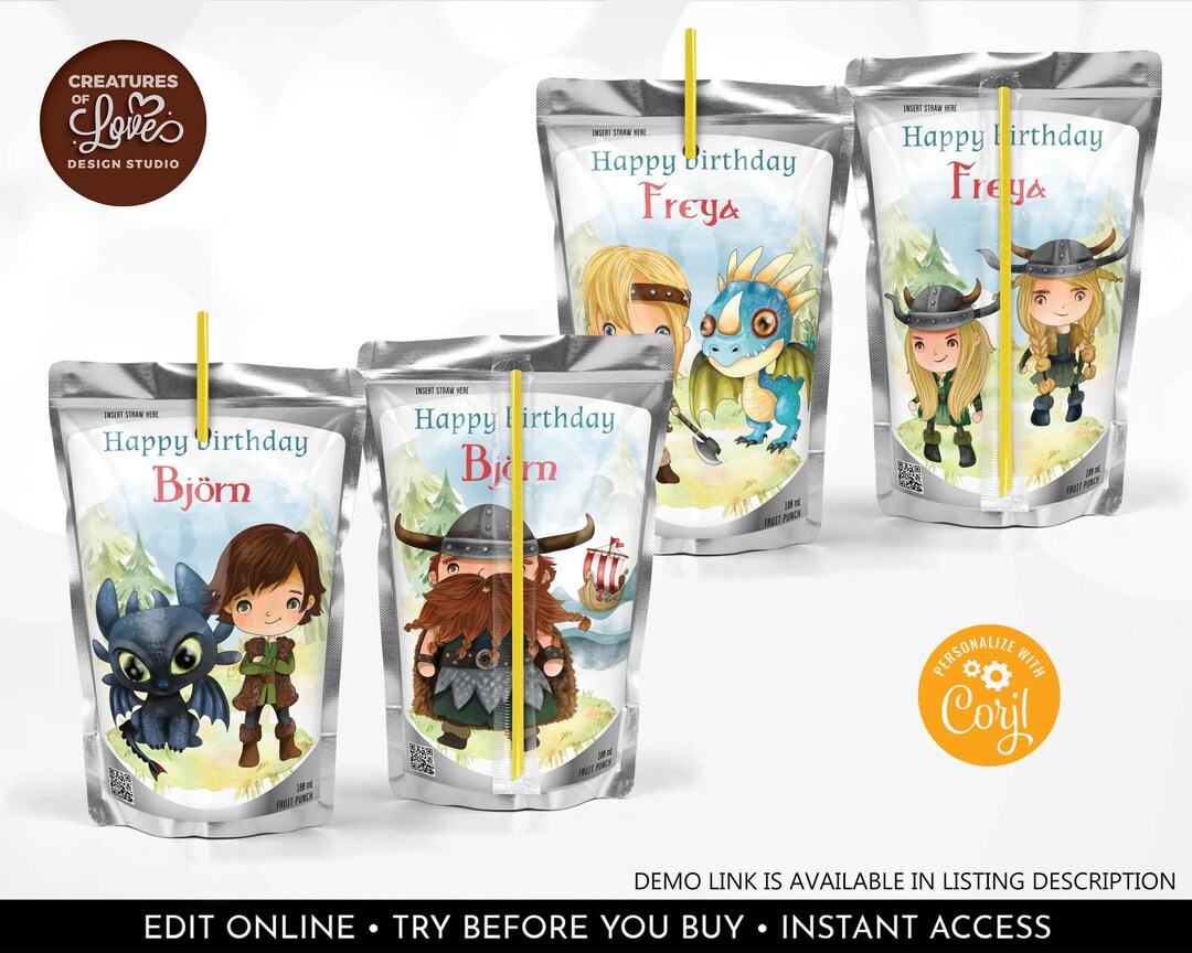 Dragon Juice Pouch Label Editable Viking Juice Label Fantasy Norse ...