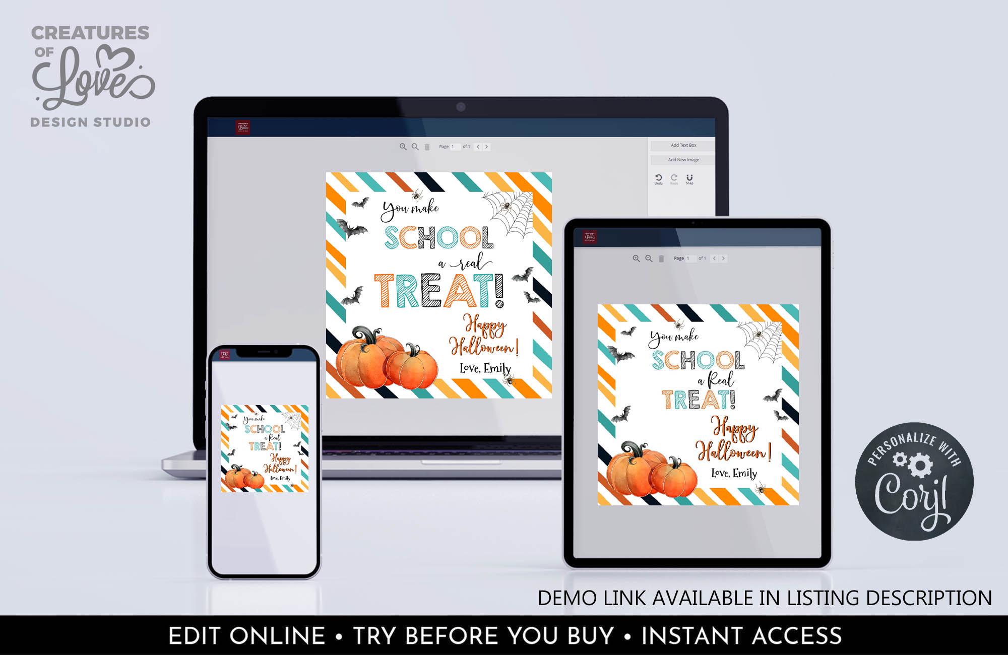 You Make School a Real Treat Halloween Gift Tag Trick or Treat Favor ...