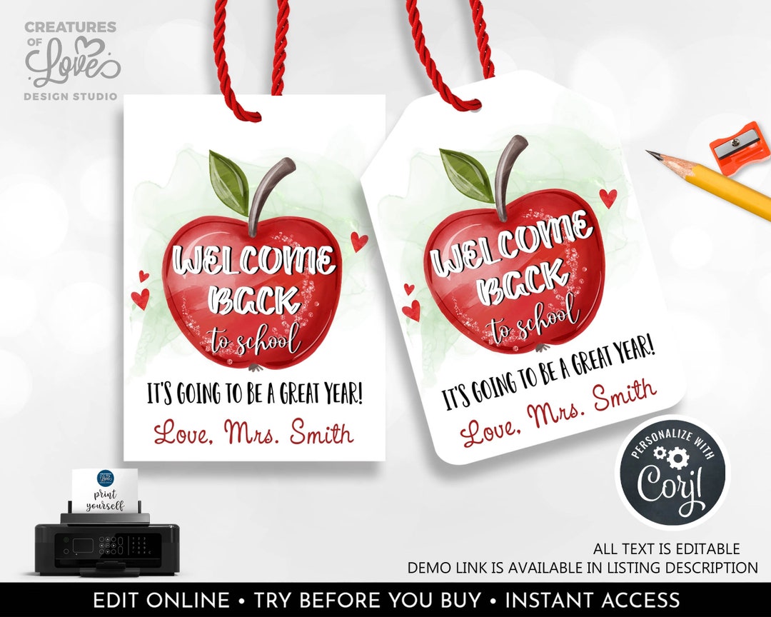 EDITABLE Back to School Gift Tags Classroom Great Year Apple Tag ...
