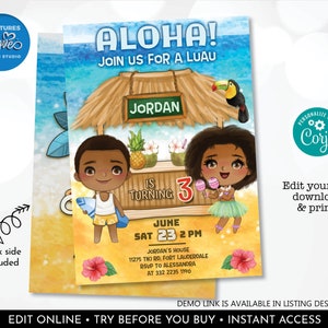 Editable Hawaiian Luau Birthday Party Invitation Tropical Pool Party ...