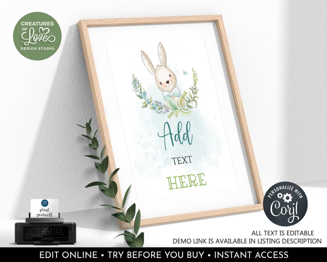 Editable Custom Sign Bunny Birthday Party Decor Some Bunny is One Blue ...