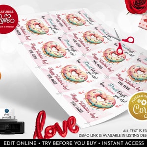 Printable Donut Valentine's Cards Donuts Valentine Tag Valentines Day ...