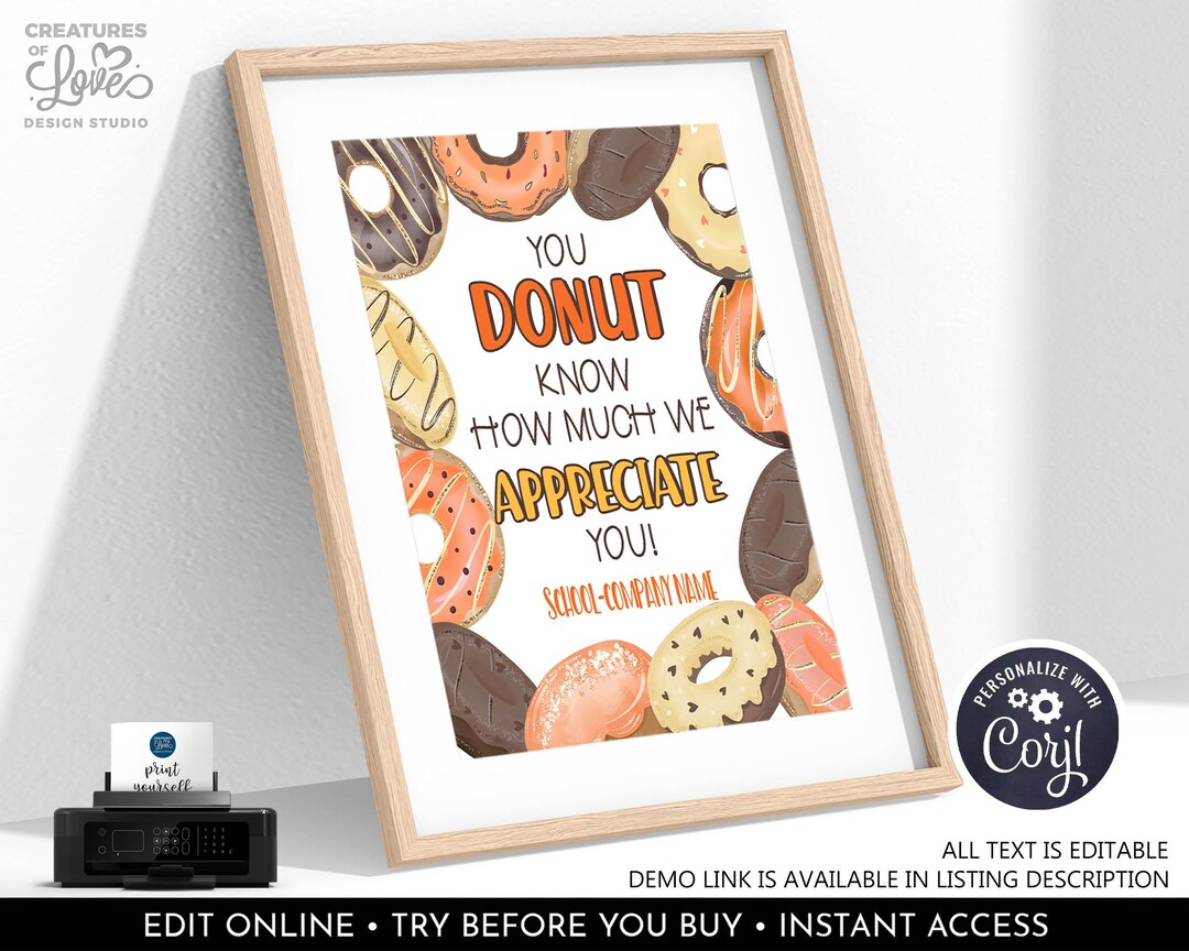 Thanksgiving Appreciation Printable Sign Editable Thanksgiving Donut ...