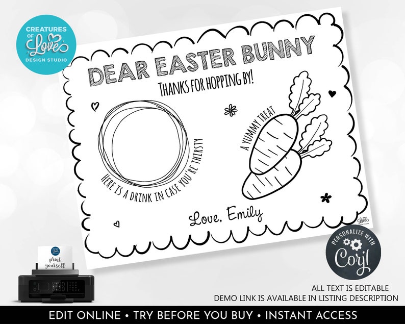 Easter Bunny Placemat Editable Easter Bunny Treat Placemat Easter Bunny ...
