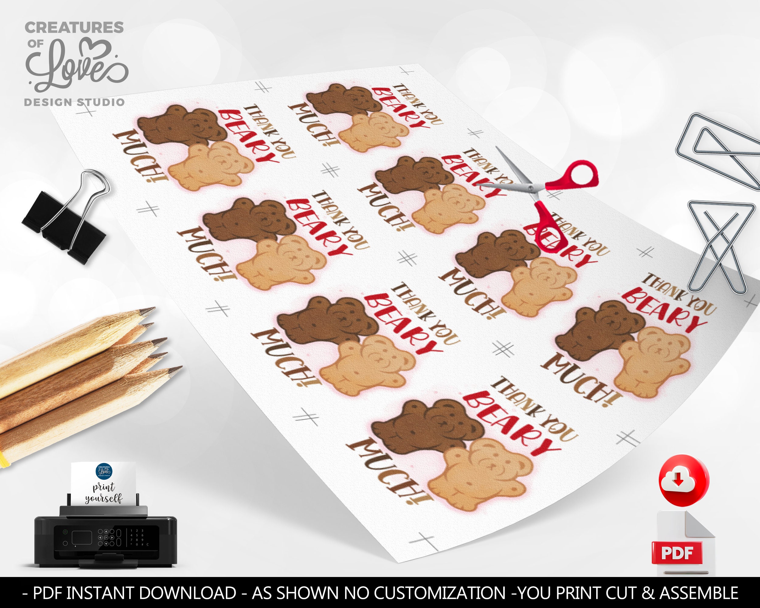 Teacher Appreciation Tags Thank You Beary Much Gift Tag Employee Staff ...