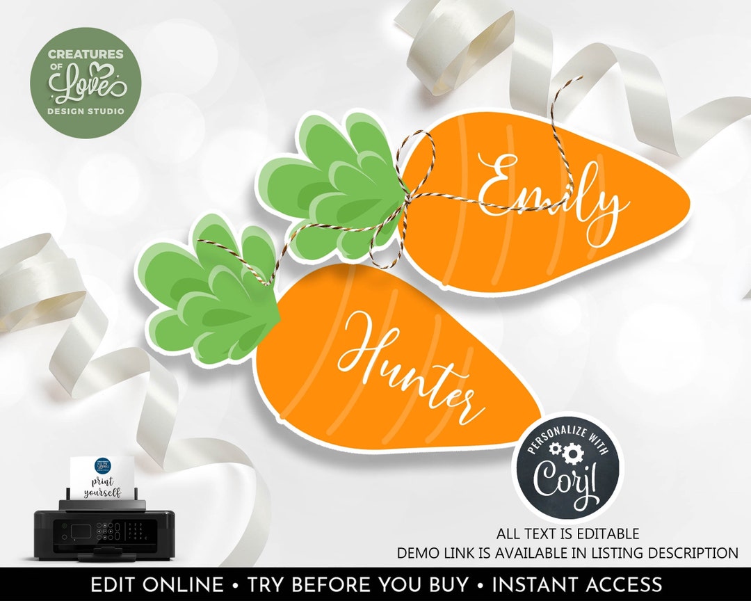 Editable Carrot Gift Tags Easter Carrot Favor Tags Carrot Place Card ...