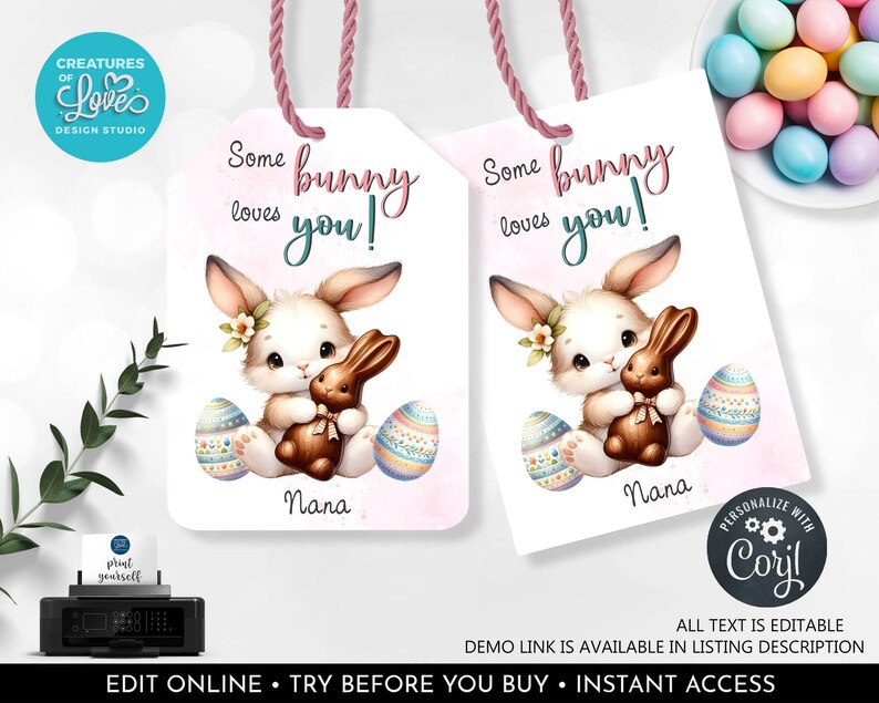 Editable Easter Tag Some Bunny Loves You Gift Tag Easter Bunny Favor ...