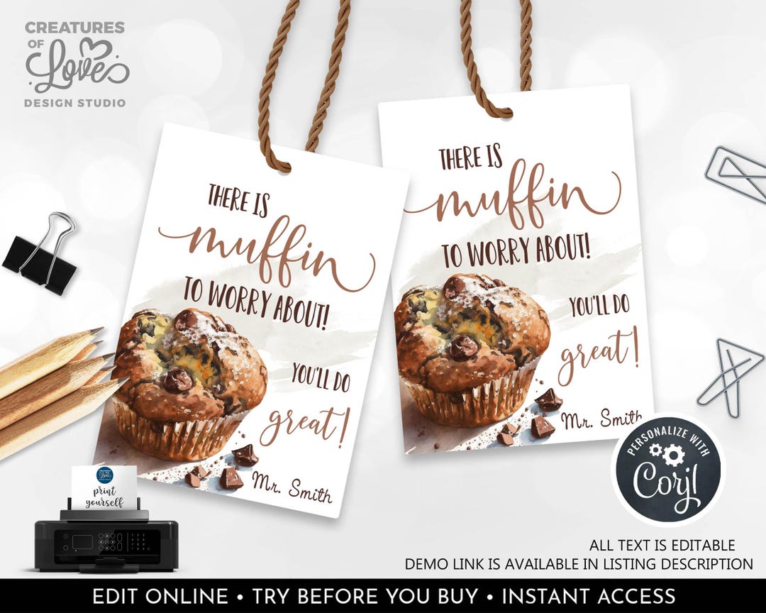 Editable Testing Day Muffin Tag Good Luck Student Test Day School Final ...