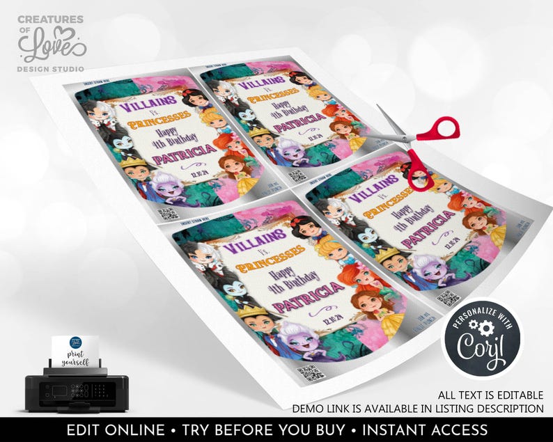 Editable Princess Villains Juice Pouch Label Evil Characters Birthday ...