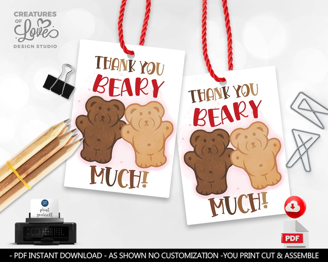 Teacher Appreciation Tags Thank You Beary Much Gift Tag Employee Staff ...