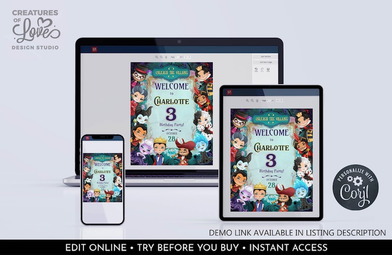 Villains Welcome Sign Editable Villains Birthday Party Sign Evil ...