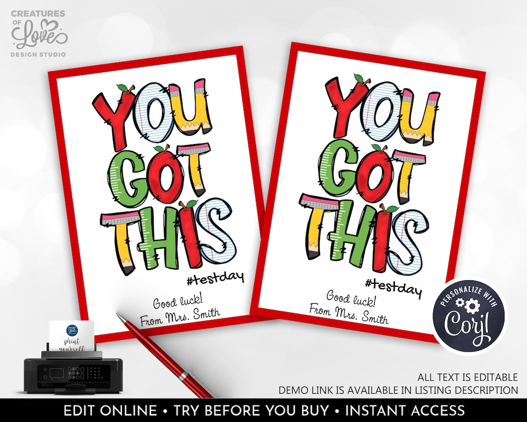 Editable Good Luck Tag Testing Day Treat Tag You Got This Test Day ...