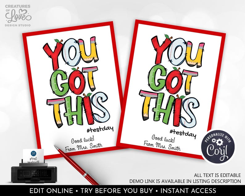 Editable Good Luck Tag Testing Day Treat Tag You Got This Test Day ...
