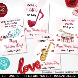 Editable Music Valentine's Day Cards Music Valentine's Gift Tags ...