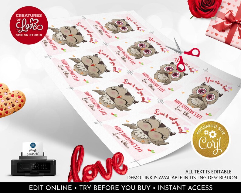 Editable Owl Valentine's Day Card Love is Owl You Need Kids Cards ...