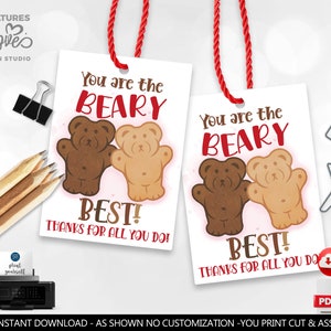 Teacher Appreciation Tags You Are the Beary Best Tag Employee Staff ...