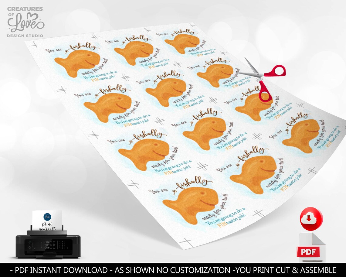 Printable Testing Day Snack Tag Classroom Treat Tag Fish Crackers Snack ...
