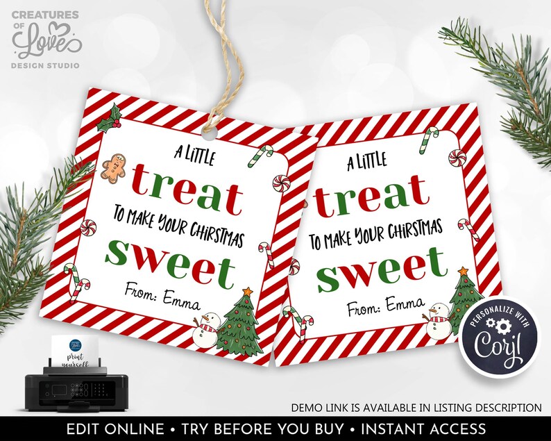 Editable Christmas Gift Tags A Little Treat Tag Cookie Sweet Tag ...