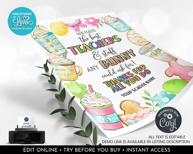 Editable Bunny Teachers and Staff Appreciation Printable Sign Happy ...