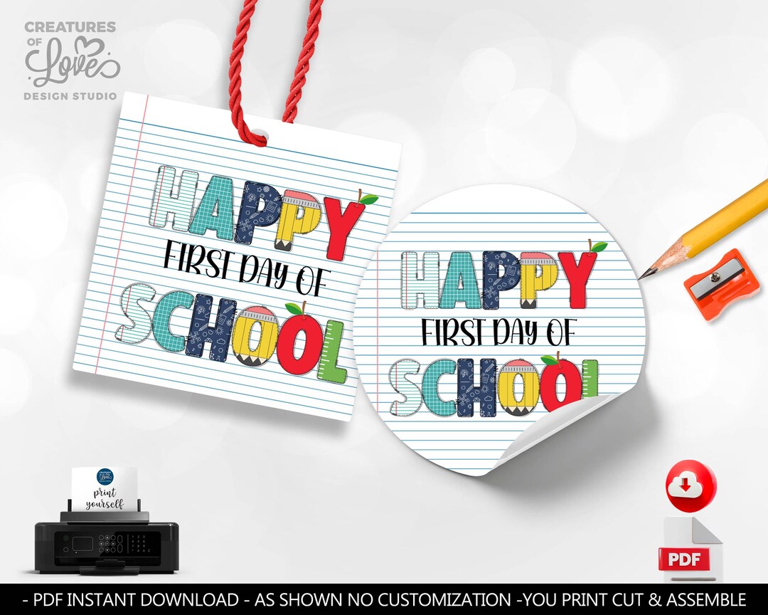 Happy First Day of School Gift Tag Back to School Favor Tag Cookie Tag ...