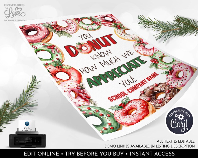 Editable Donut Appreciation Sign Christmas Donut Know School Teacher ...