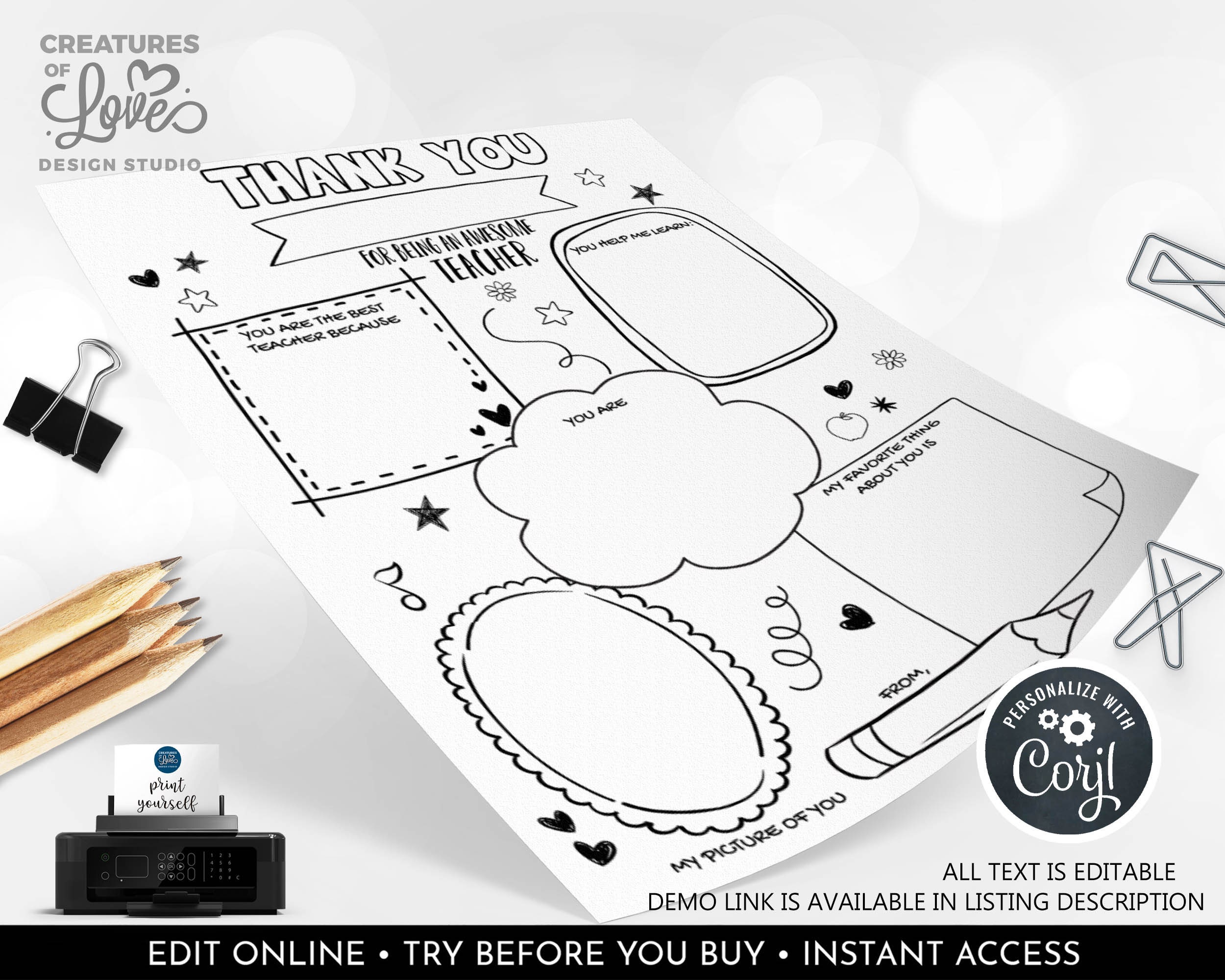 Editable Teachers Appreciation Coloring Page Thank You Teacher Gifts ...