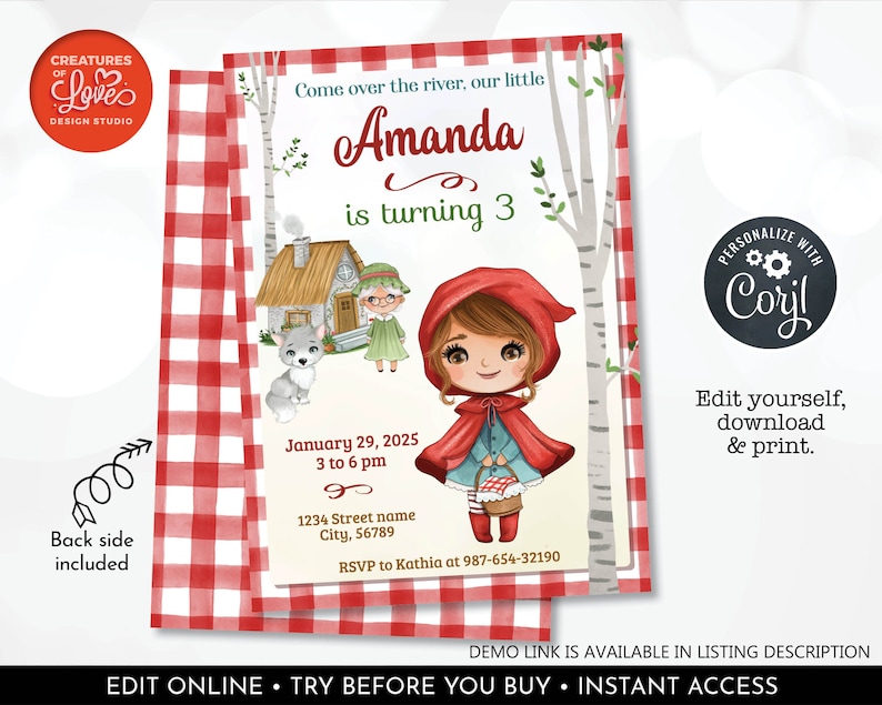 Little Red Riding Hood Invitation Editable Red Riding Hood Birthday ...