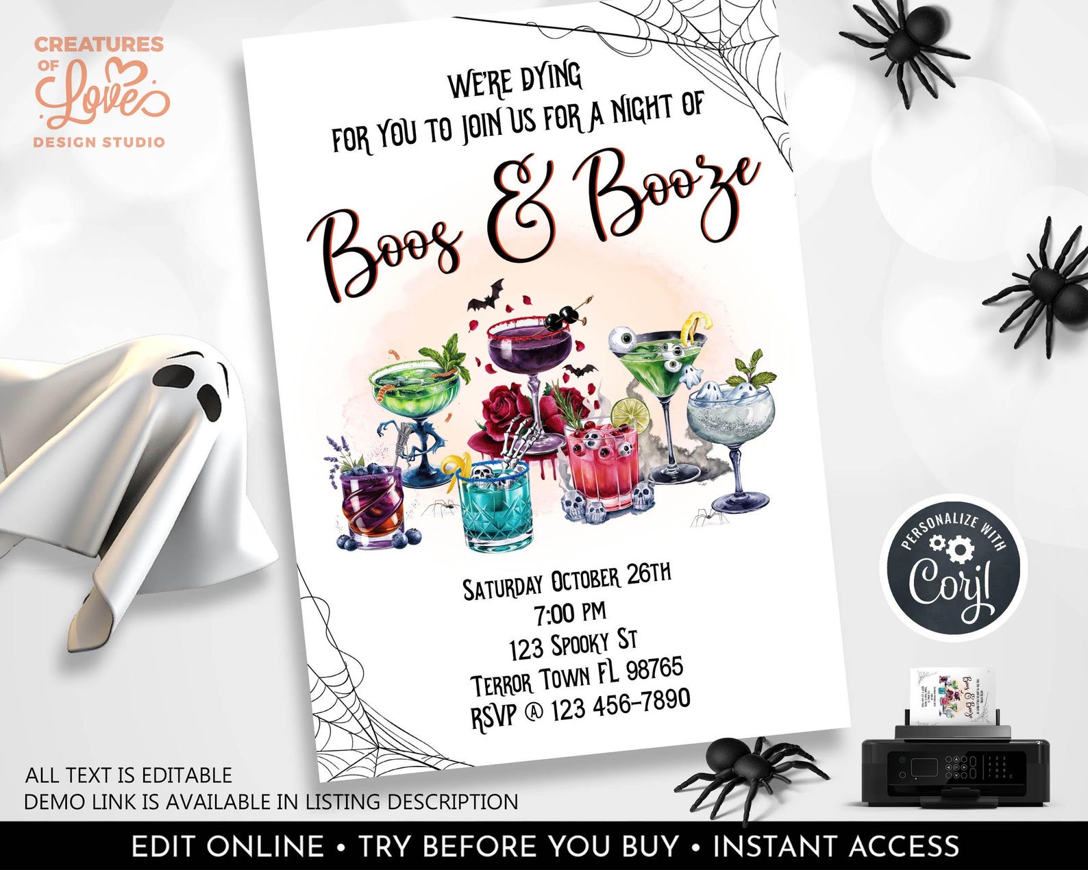 Editable Costumes and Cocktails Halloween Invitation Adult Halloween ...