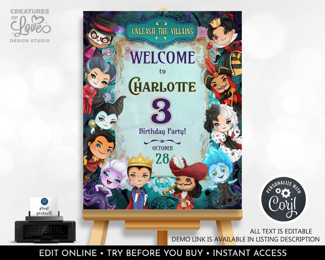 Villains Welcome Sign Editable Villains Birthday Party Sign Evil ...