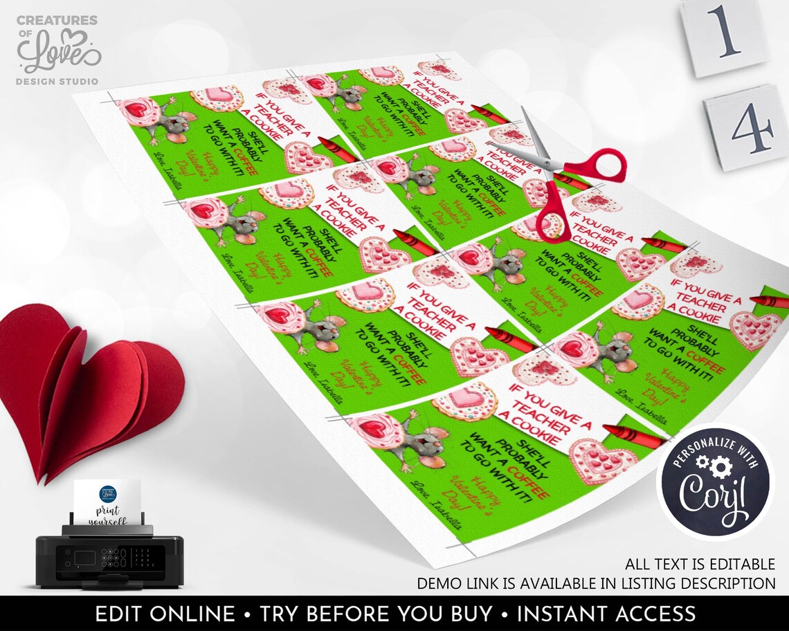 Editable Valentine's Cookie Gift Tag If You Give A Teacher A Cookie ...